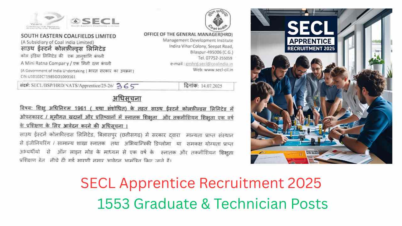 SECL Apprentice Recruitment 2025: Apply for 1553 Graduate & Technician ...